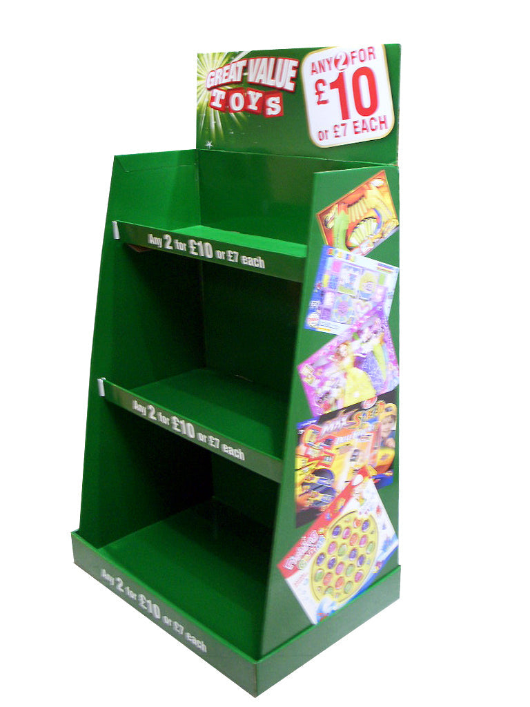Cardboard Toy Floor Display with 3 Tiers, Removable Header and Full Co – GLPOP